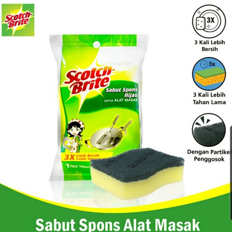Jual Sabut Spons Hijau Cuci Piring 3M Scotch Brite | Shopee Indonesia