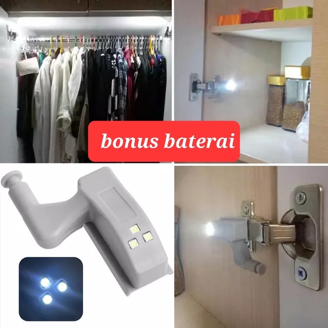 Jual Lampu engsel led + baterai lampu lemari otomatis lampu kabinet ...