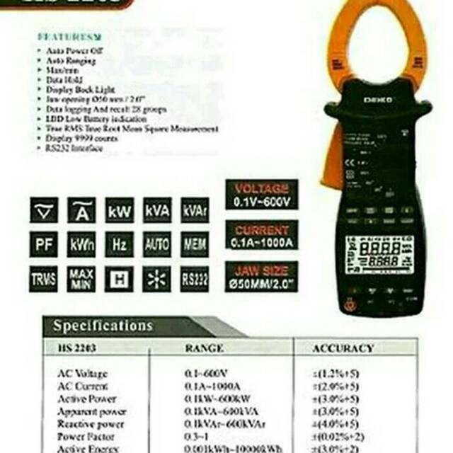 Jual Three Phase Digital Power Clamp Meter Dekko HS 2203 | Shopee Indonesia Jual Three Phase Digital Power Clamp Meter Dekko HS 2203 | Shopee Indonesia