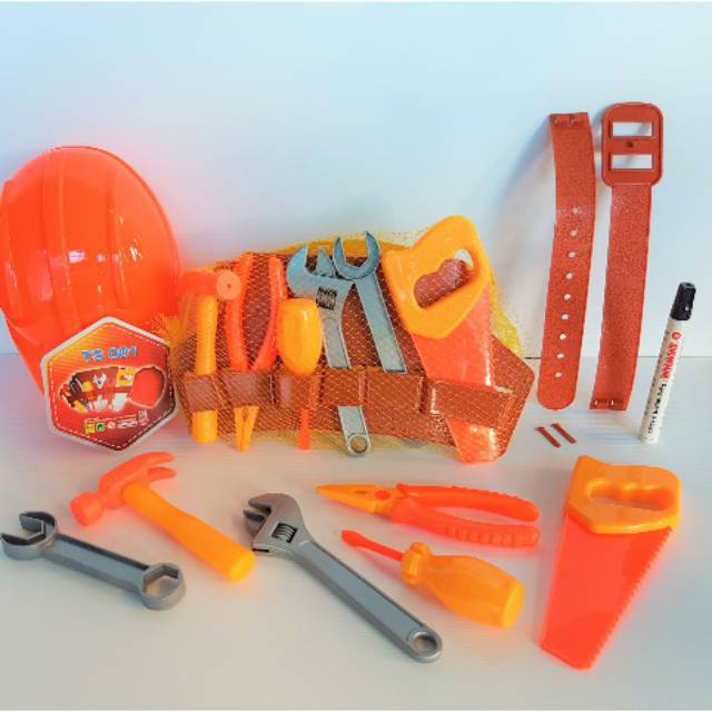 Jual Mainan Tool set / Alat Pertukangan Tukang Helm Tang Gergaji Obeng ...