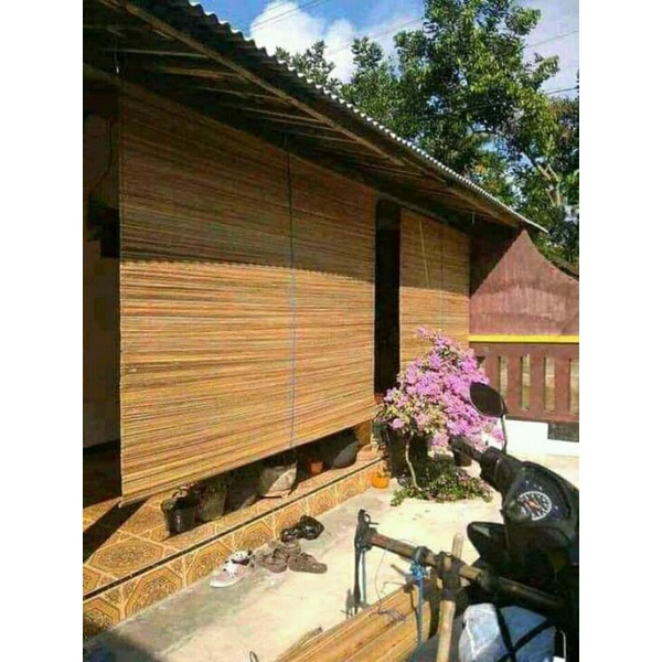 Jual tirai bambu krey sawit kulit outdoor + tali penggulung Indonesia|Shopee Indonesia