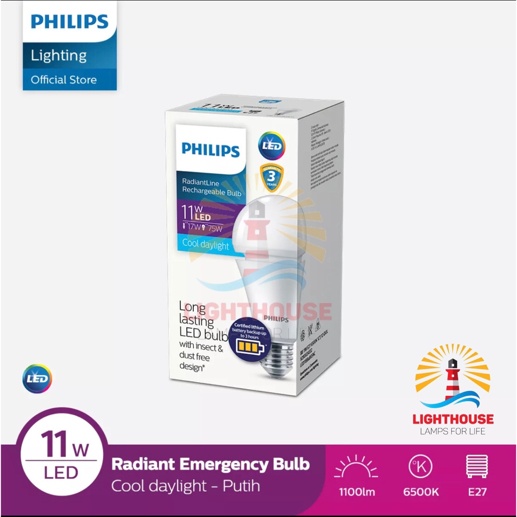 Jual Philips RadiantLine Rechargeable LEDBulb 11W 6500K Putih | Shopee ...