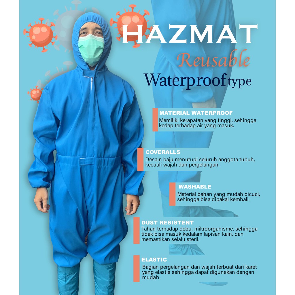 Jual BAJU APD COVERALL HAZMAT POLYESTER WATERPROOF | Shopee Indonesia