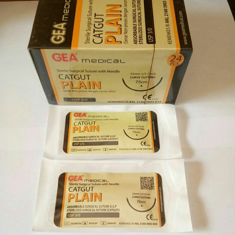 Jual Catgut plain 2/0 dan 3/0+Jarum, Benang plain+jarum, | Shopee Indonesia