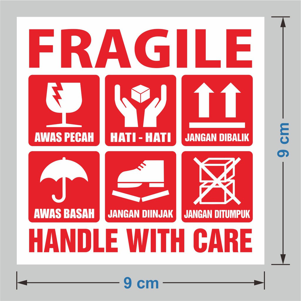 Jual Sticker Fragile Awas Pecah Stiker Handle With Care Hati-Hati 9 x 9 ...