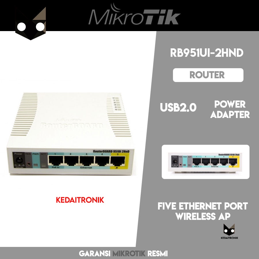 Jual Mikrotik RB951Ui 2HnD Router WiFi Wireless AP 2.4GHz 5 Ethernet ...
