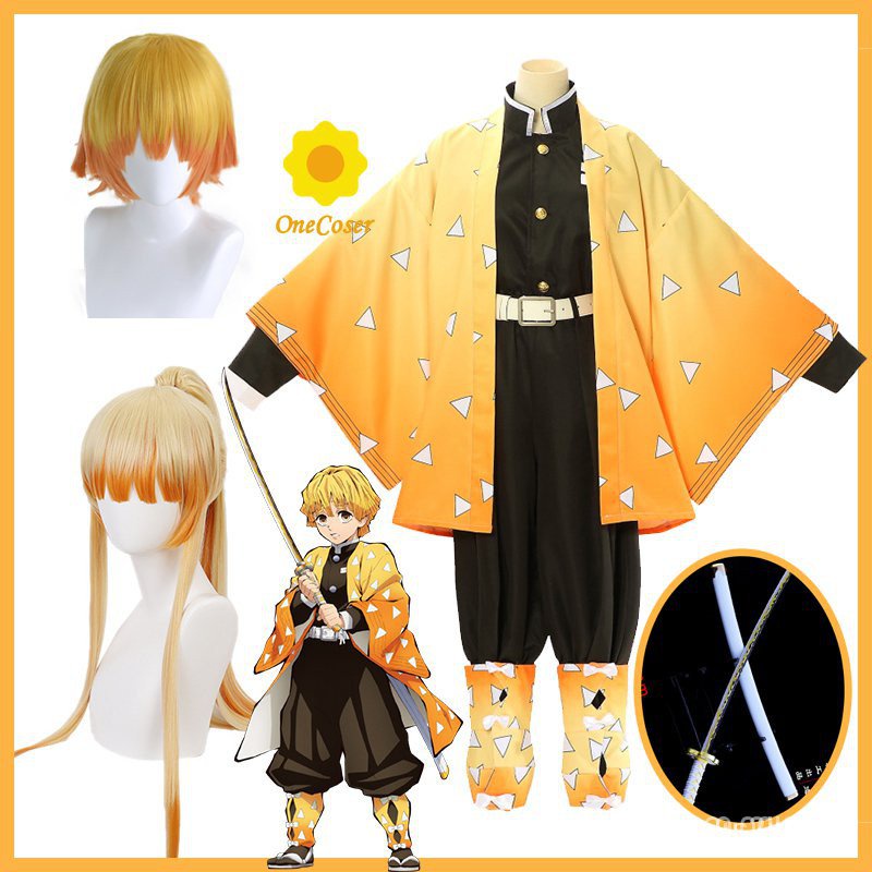 Jual Agatsuma Zenitsu Cosplay Costume Anime Demon Slayer Yellow Kimetsu ...