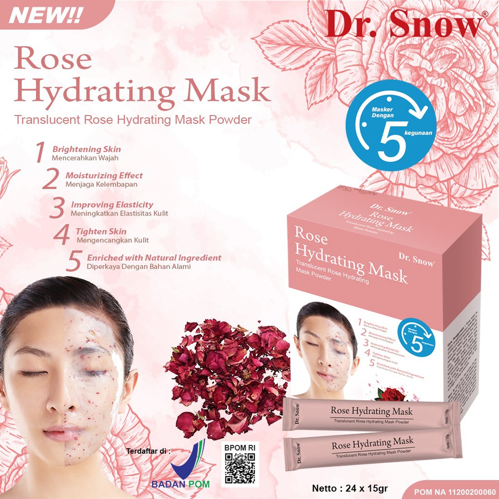 Jual DR. SNOW Translucent Rose Hydrating Face Mask Powder (Masker Wajah ...