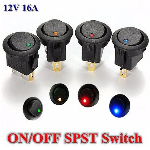 Jual Saklar Bulat 3 Kaki 12V 16A SPST Round Rocker Switch LED Light ...