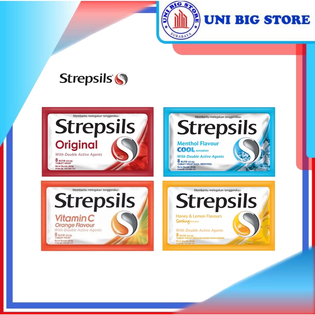 Jual Strepsils Strepsil Menthol Cool Honey Lemon Vit C Orange isi 8 ...