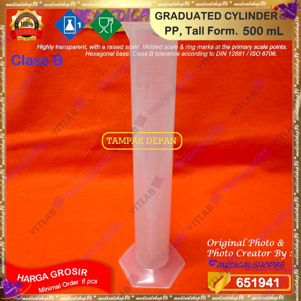 Jual GELAS UKUR PLASTIK 500ml, PP, Class B. VITLAB | 651941 | Shopee Indonesia