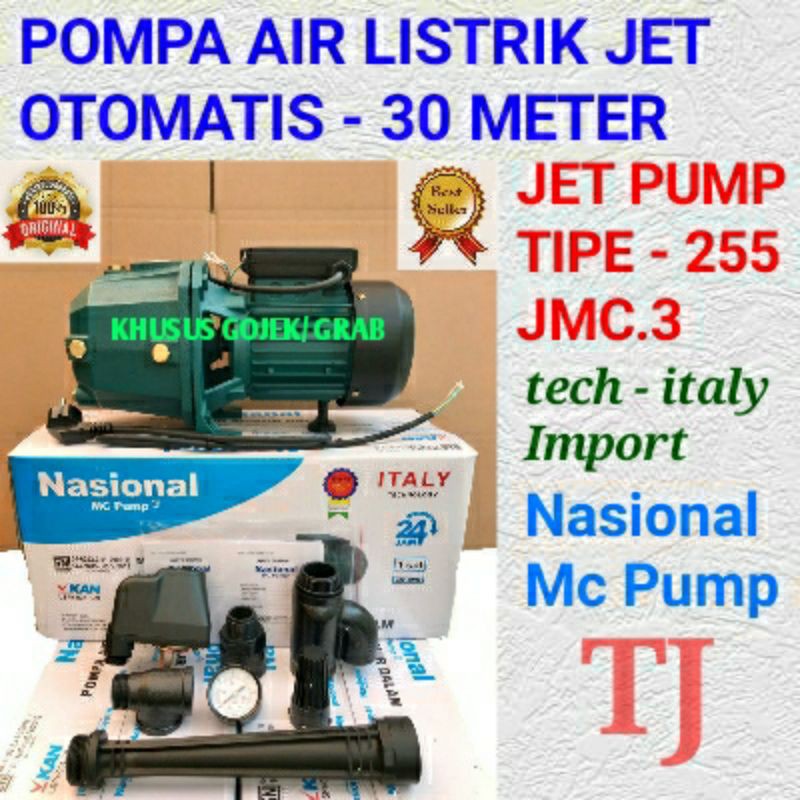 Jual mesin pompa air listrik otomatis nasional jet pump 255 - 1 set ...