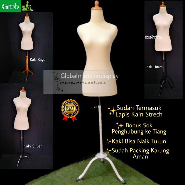 (GOSEND/GRAB) Manekin setengah badan wanita lapis busa warna krem ...