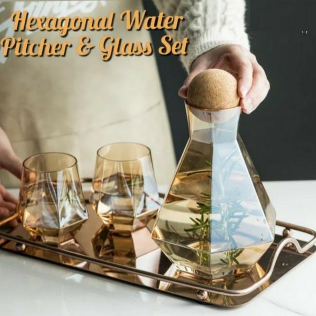 Jual Hexagonal Water Jug Pitcher Bottle Botol Cup Glass Gelas Air Kaca ...