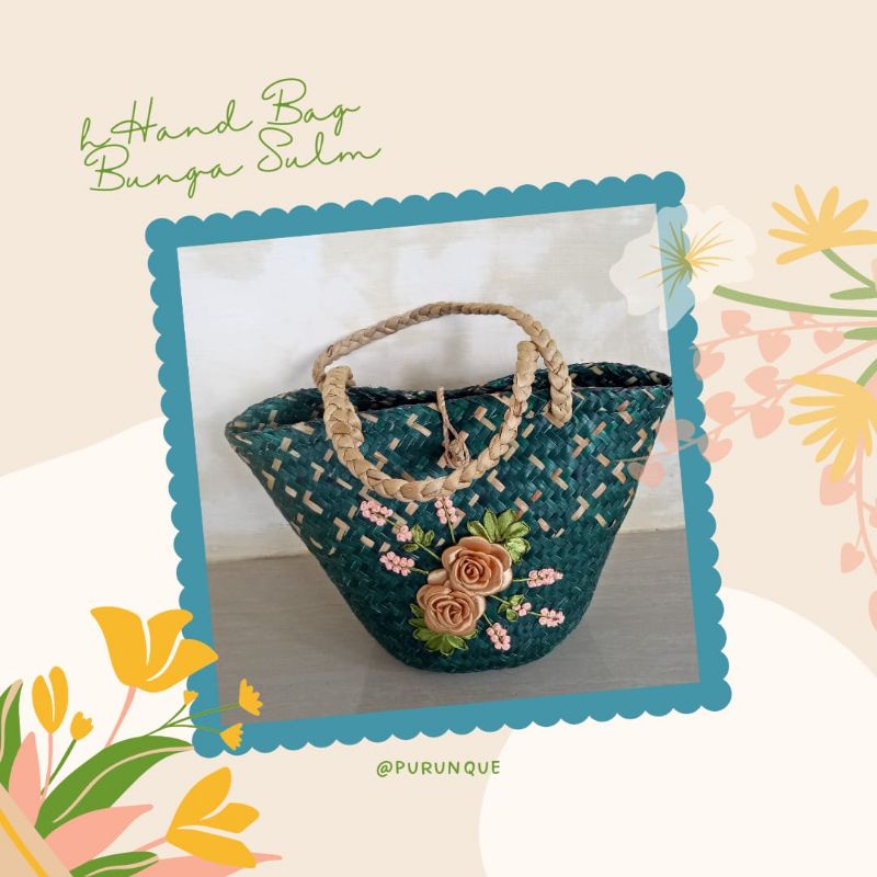 Jual Hand Bag Bunga Sulam (Tas Anyaman Purun Bunga Sulam Wanita ...