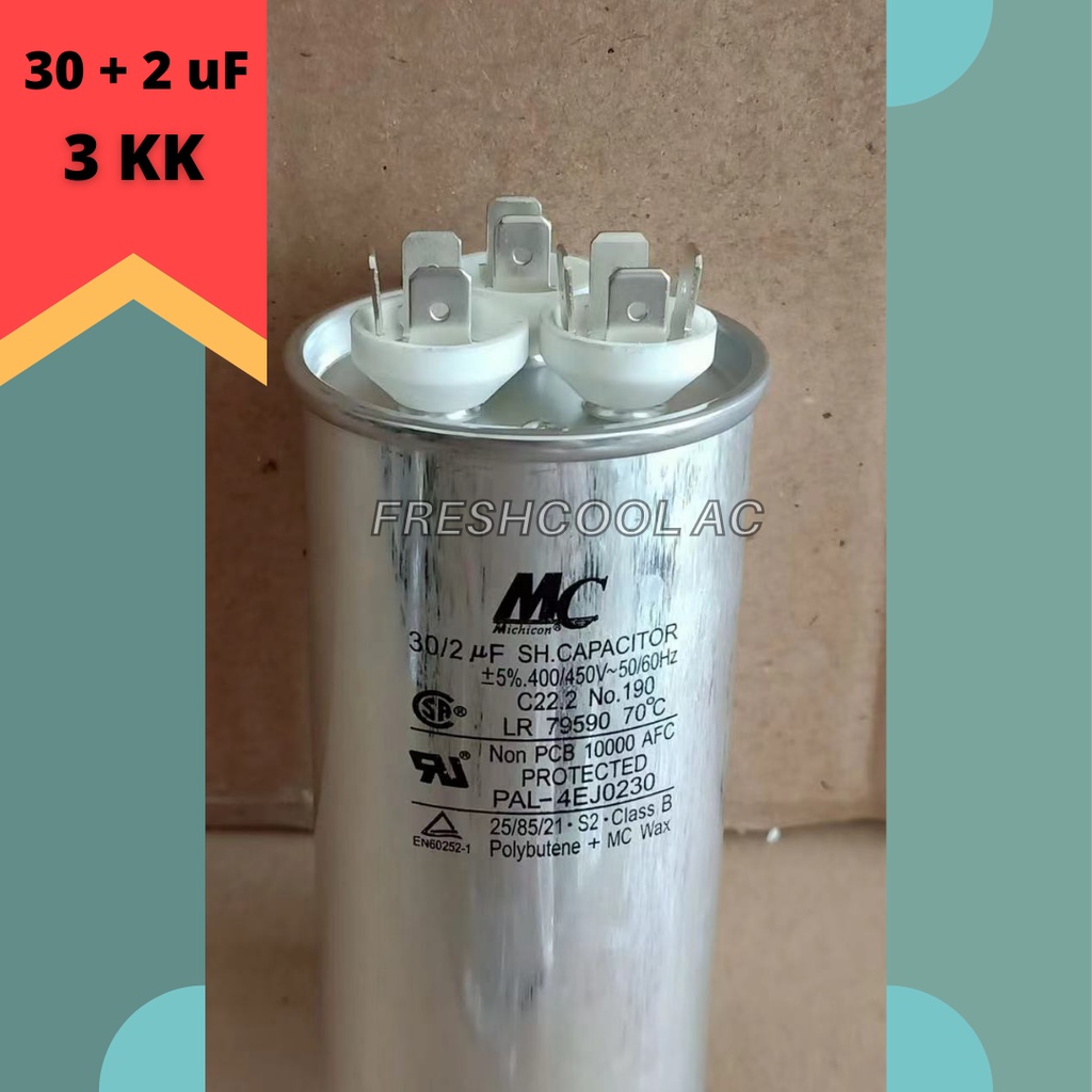 Jual KAPASITOR AC / CAPACITOR AC LG 3 KAKI 30/2 uF (MERK MC) 30/2 MIKRO Indonesia|Shopee Indonesia