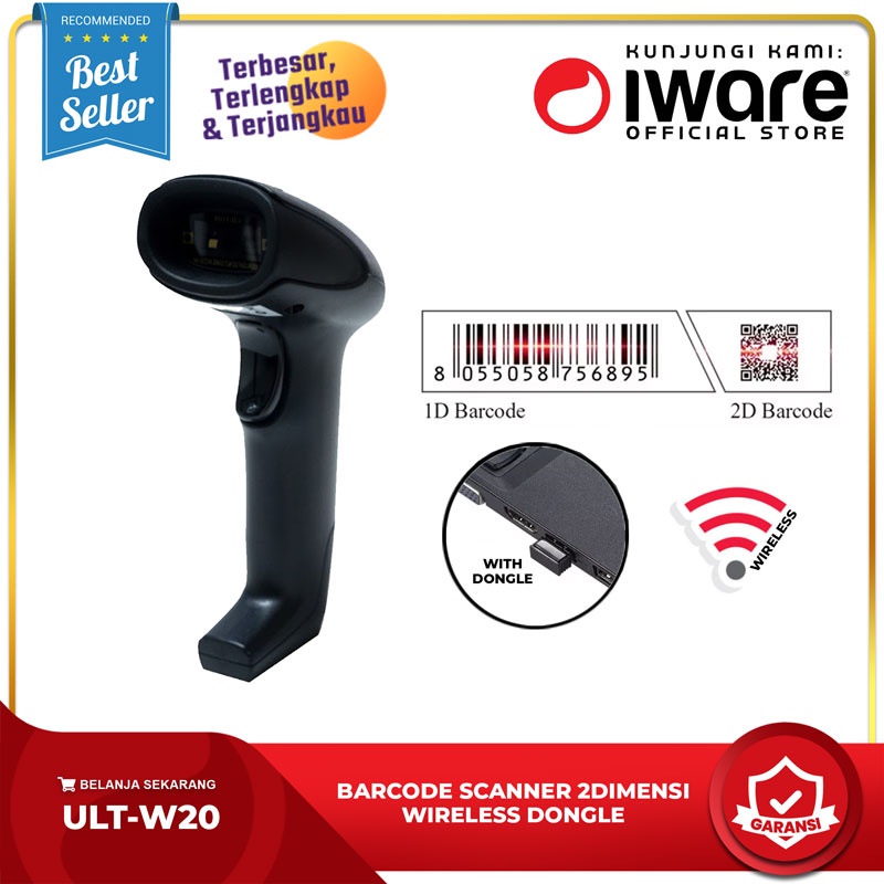 Jual Barcode Scanner Wireless 2D Iware Ultron ULT-W20 QR-CODE PDF 417 ...