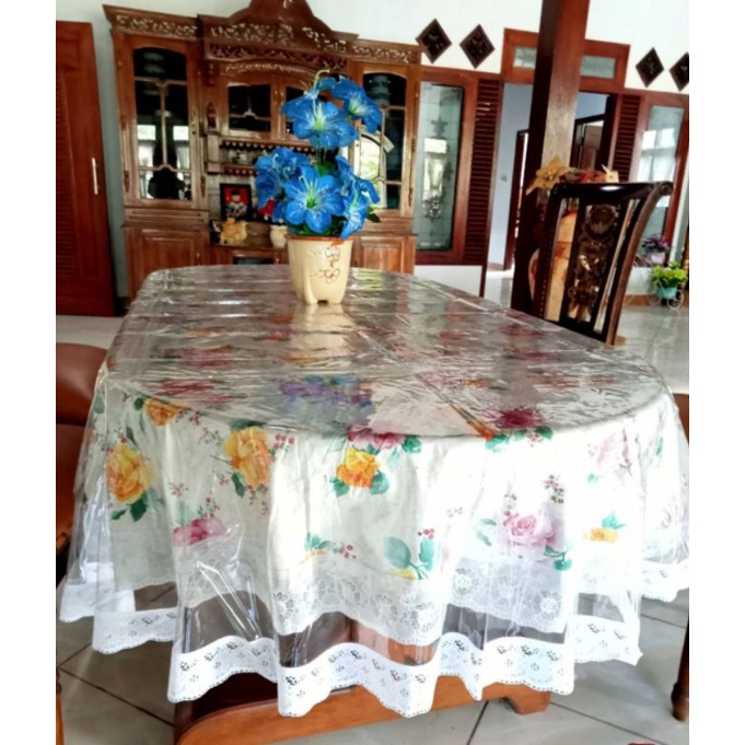 Jual Taplak mika tranparan pelindung taplak makan kain oval -persegi ...