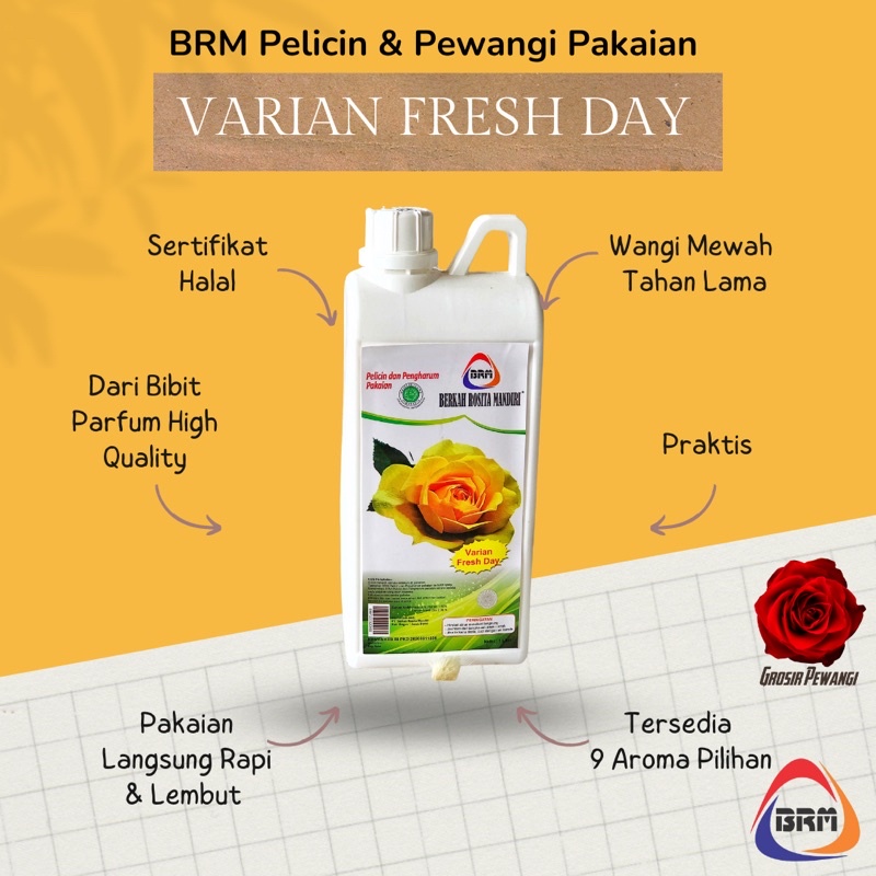 Jual BRM Pelicin dan Pewangi Pakaian 1 Liter Varian Kuning Fresh Day ...