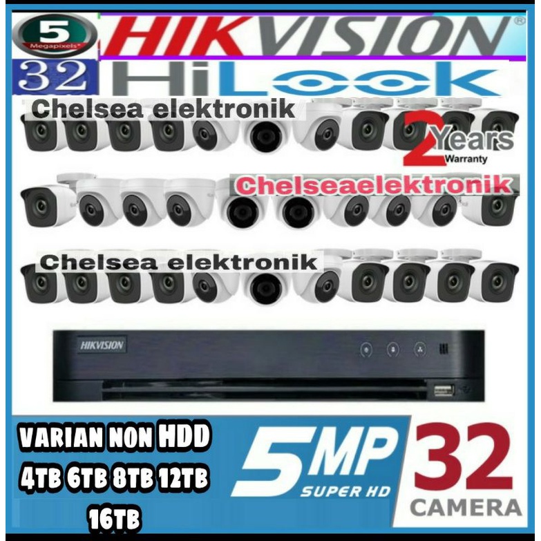 Jual PAKET DVR HIKVISION 32CH 32 CAMERA HILOOK 5MP PABRIK GUDANG RUMAH ...