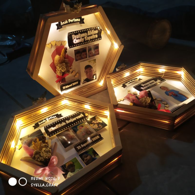 Jual Stik es krim Hexagonal frame LED kado pernikahan/kado ultah/ kado wisuda/ dried flower in ...