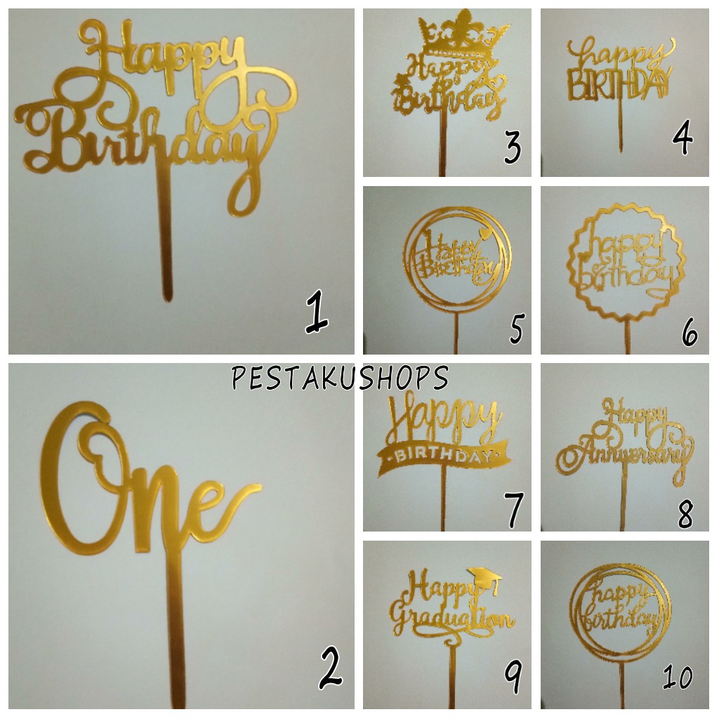 Jual PROMO Cake Topper Akrilik Happy Birthday/ One/ Happy Anniversary ...