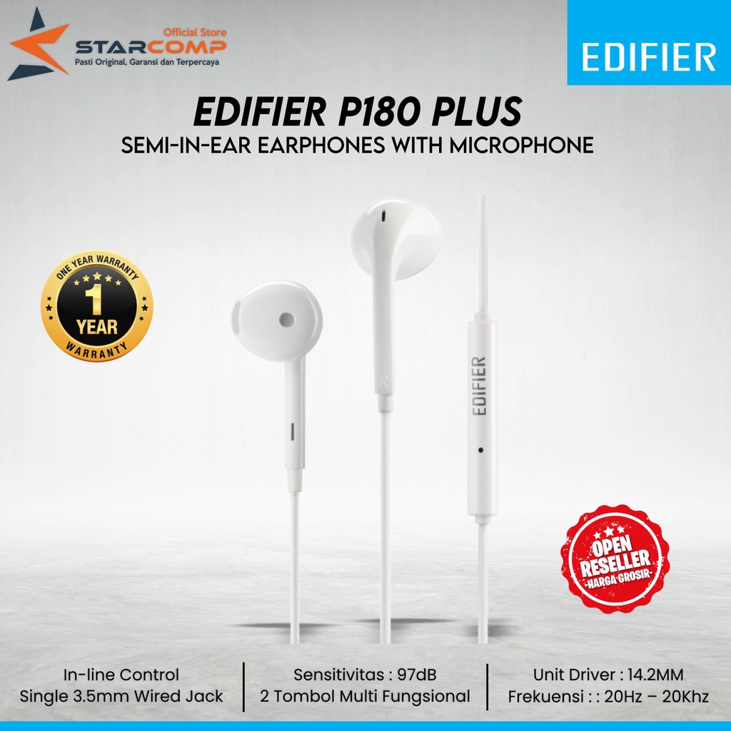 Jual Earphone Edifier P180 Plus White-Earbuds with Remote and Mic ...