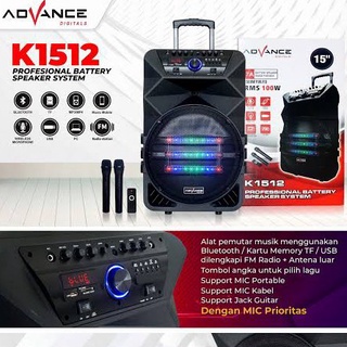 Jual SPEAKER AKTIF ADVANCE K1512 PORTABLE BLUETOOTH 15INCH FREE 2 MIC Indonesia|Shopee Indonesia