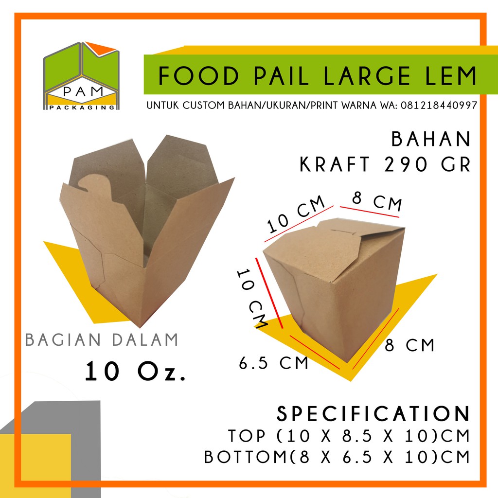 Jual PAPER RICE BOX FOOD PAIL LEM TAKEAWAY KEMASAN MAKANAN KRAFT UKURAN ...