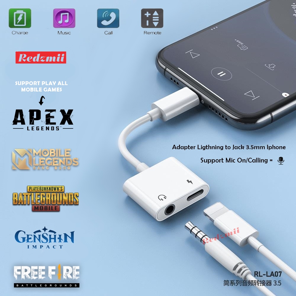 Jual [ Bisa Open Mic ] Splitter Lightning to jack 3.5mm Iphone / Dual Connector Iphone ...