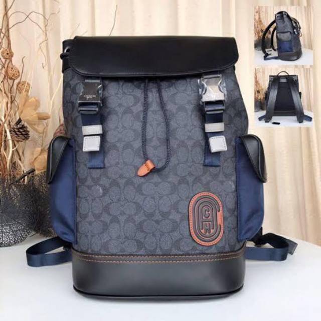 Jual Coach Rivington Backpack In Signature with canvas detail and coach ...
