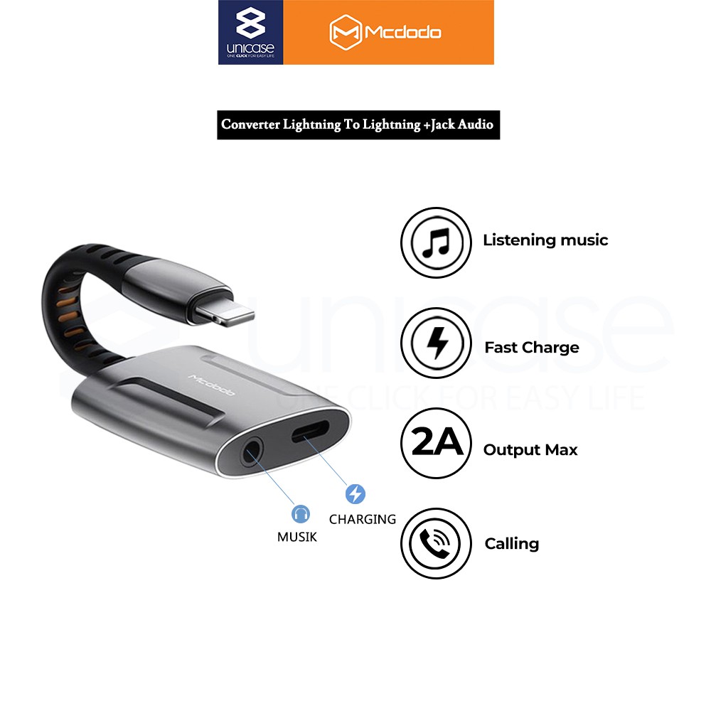 Jual Adapter 2in1 MCDODO Lightning + Jack 3.5mm AUX Audio Spliter Converter | Shopee Indonesia