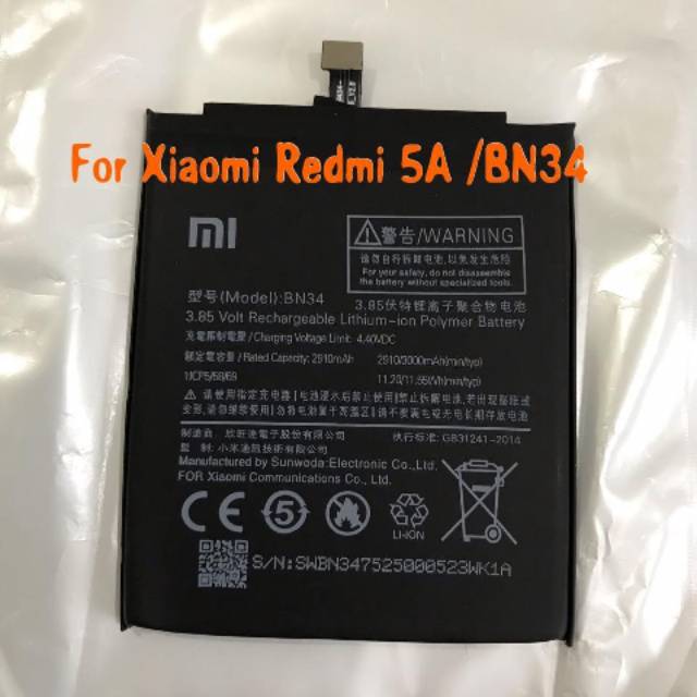 (TWS) Baterai Batre Battery Original Xiaomi Redmi 5A / BN34 | Shopee ...