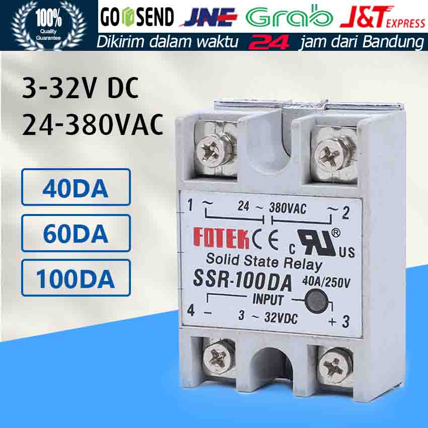 Jual SSR-40DA SSR-60DA Single Phase Solid State Relay - DC Controlled AC 3-32VDC 24-380VAC ...