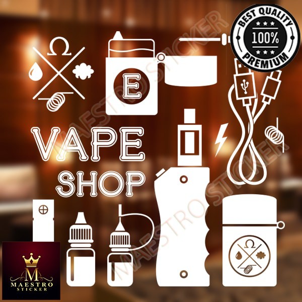 Jual Cutting Sticker Vape Set Accesories Toko Kafe Stiker Kaca DInding ...