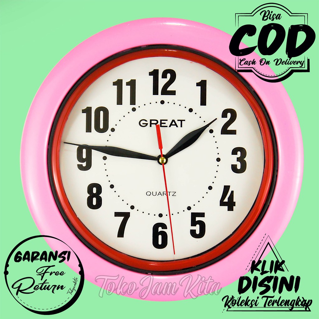 JAM DINDING GREAT 888 POLOS WARNA PINK HIJAU MURAH INCLUDE PACKING ...
