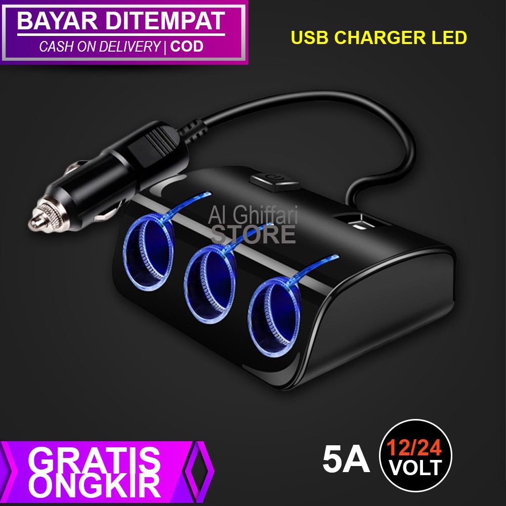 Jual [BAYAR DITEMPAT] Colokan LIGHTER Mobil 3 LUBANG usb charger TRIPLE ...