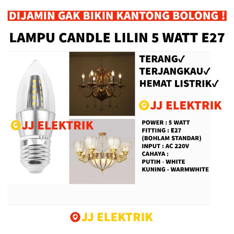 Jual Lampu Bohlam LED Lilin Hias Gantung Dekoraso 5 Watt 5W Fitting E14 Dan E27 | Shopee Indonesia