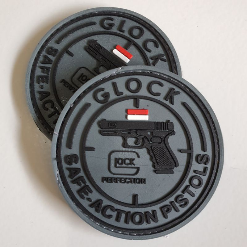 Jual patch rubber logo glock dasar abu - safe actions pi5tols - tempelan emblem karet velcro ...