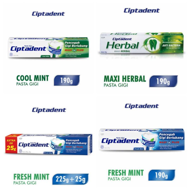 Jual CIPTADENT PASTA GIGI COOL FRESH/ FRESH MINT/ HERBAL 190/225 g ...