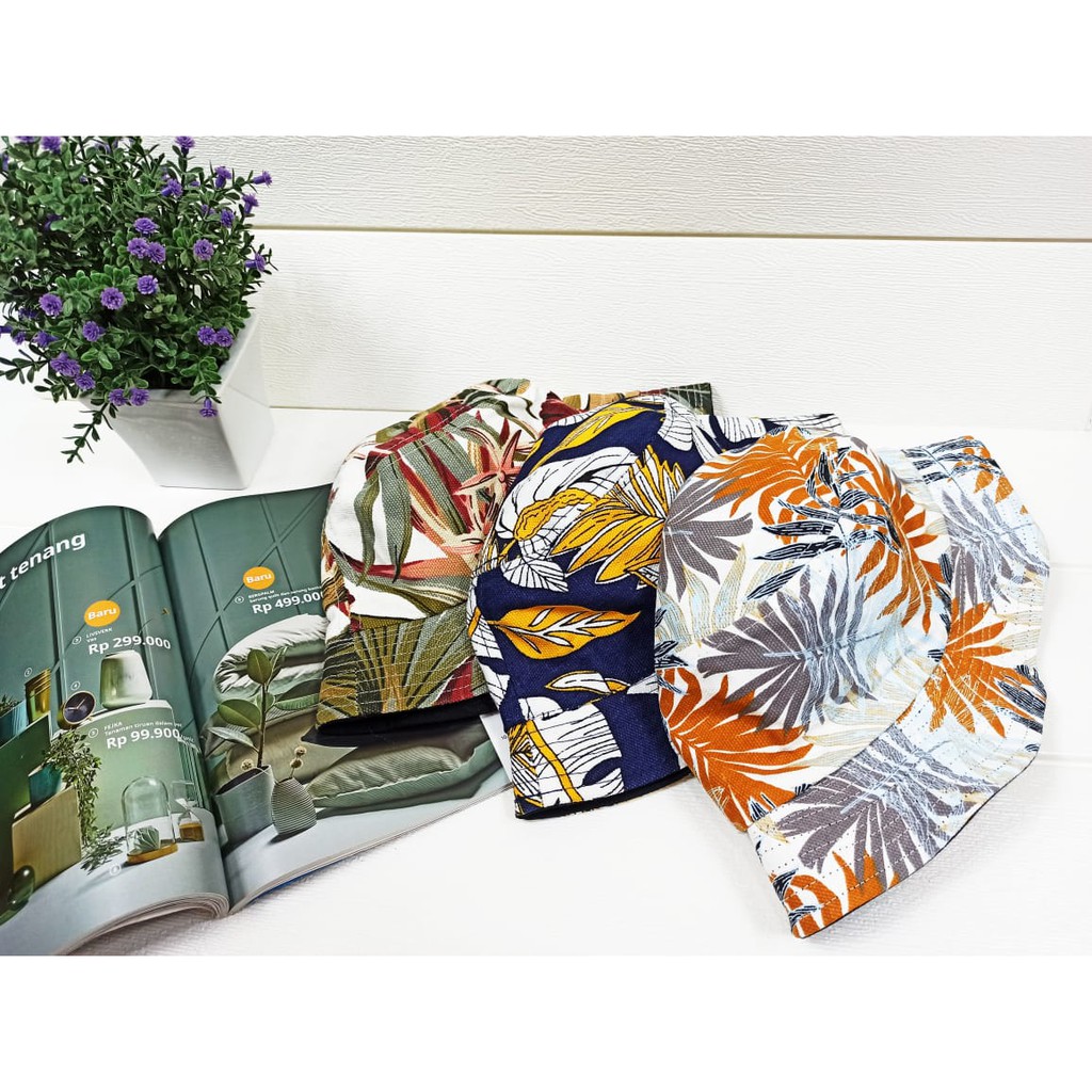 topi bucket hat motif daun kembang bunga rasta regae jamaica floral ...