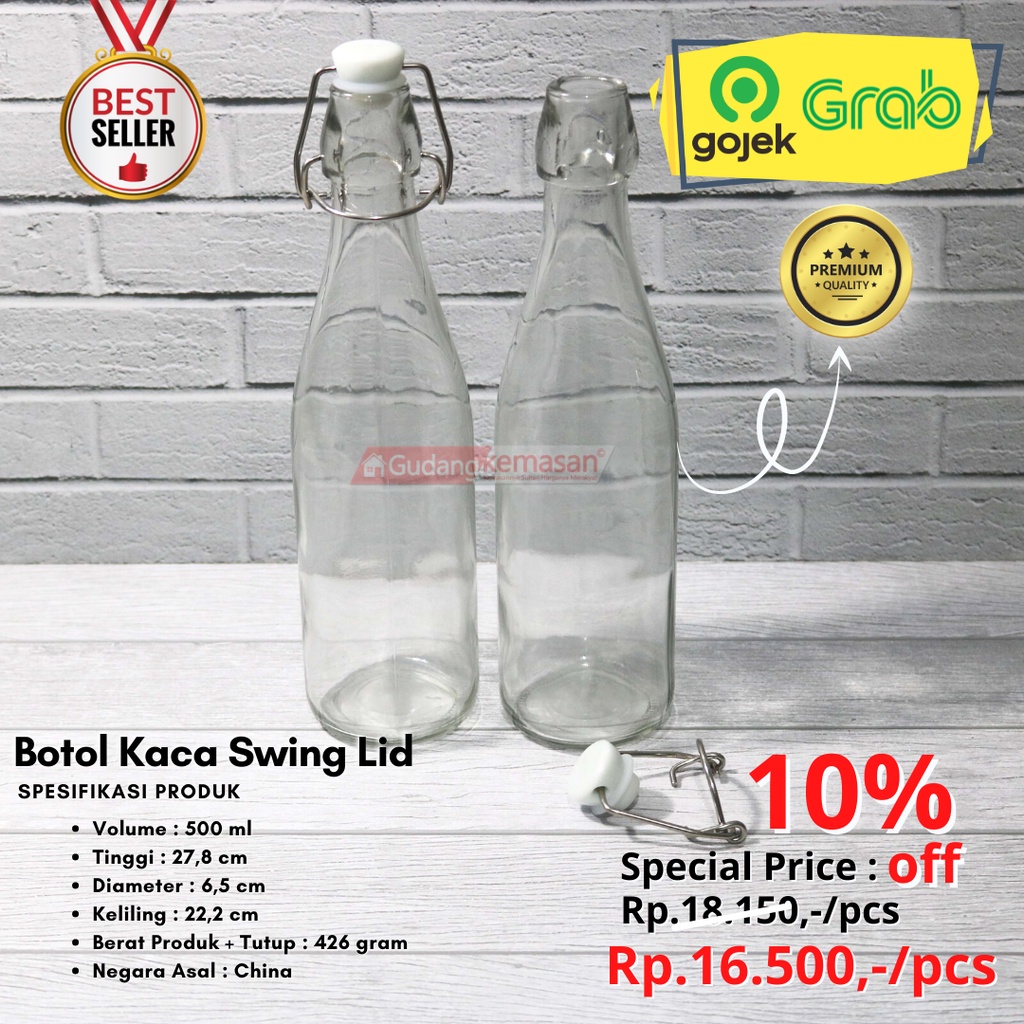 Jual BOTOL KACA BENING 500ML SWING LID PER 25PCS | Shopee Indonesia