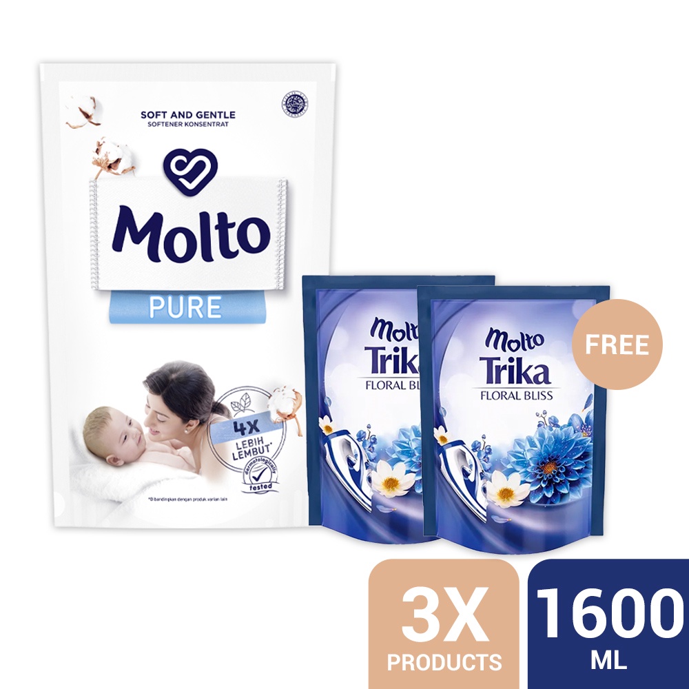 Jual MOLTO PELEMBUT SOFTENER DAN PEWANGI PURE 1600ML FREE 2X MOLTO ...