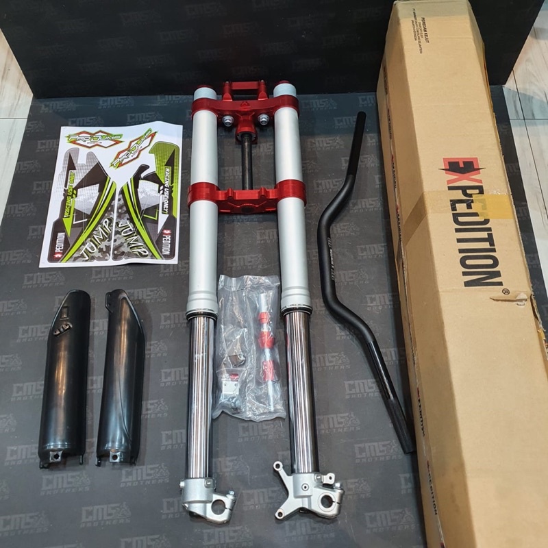 Jual USD Upsidedown Shock Depan plus Stang KLX Expedition Real Jump Silver Merah | Shopee Indonesia