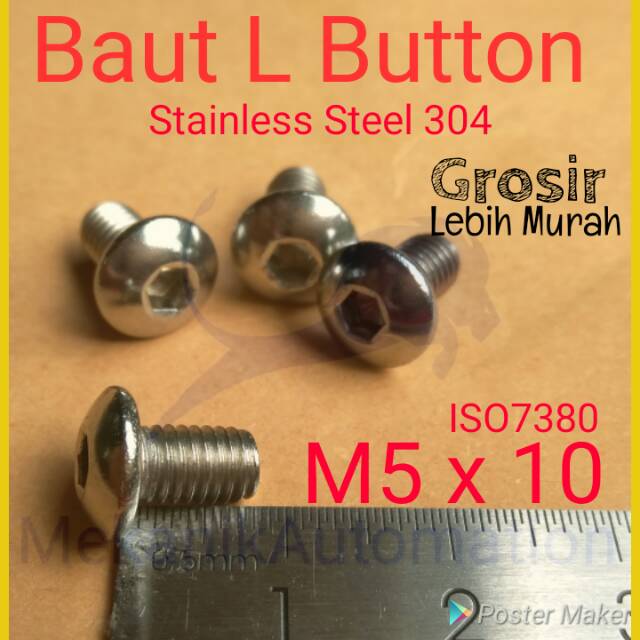 Jual Baut L Button M5 x 10 SUS304 | Shopee Indonesia