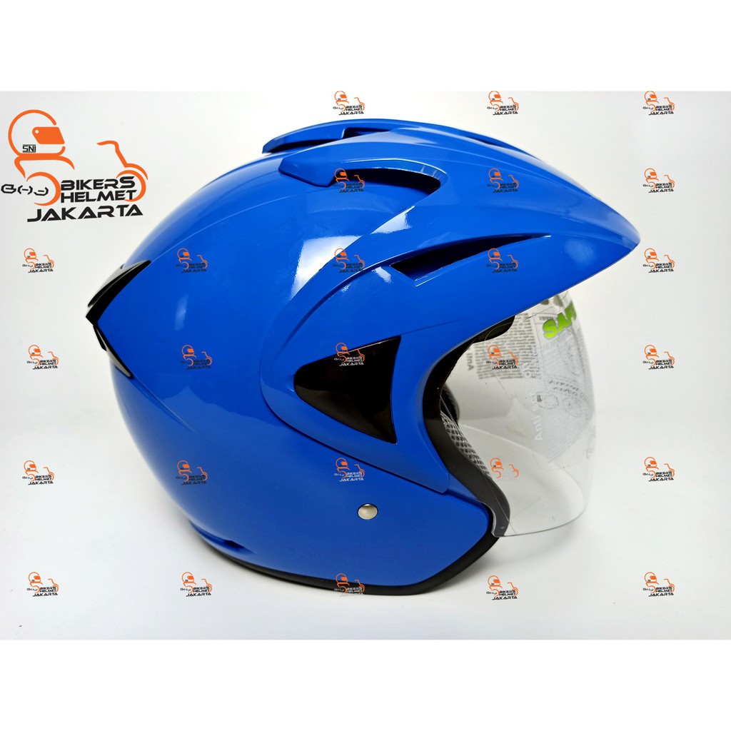 HIU HELM ARROW SOLID BLUE MILD DOUBLE VISOR HALF FACE | Shopee Indonesia