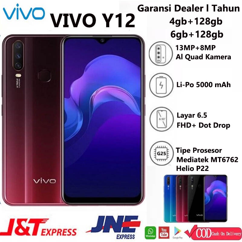 Jual VIVO Y12 4/128GB 6/128 GB 4G 6.5 Inches Garansi Satu Tahun VIVO INDONESIA | Shopee Indonesia