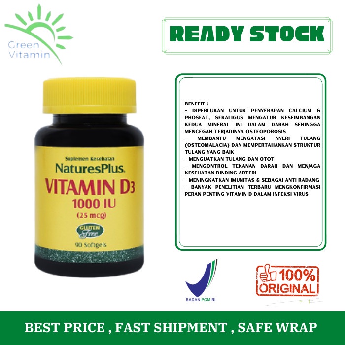 Jual Natures Plus Vitamin D3 1000 IU 90 Softgel | Shopee Indonesia