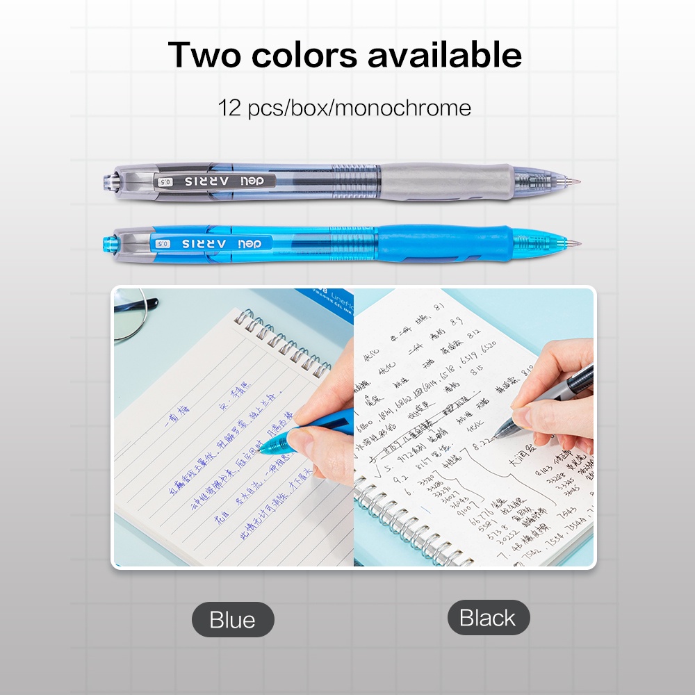 Jual Deli Gel pen 0.5mm 2 warna hitam/biru 12 pcs/ Deli pulpen gel ...