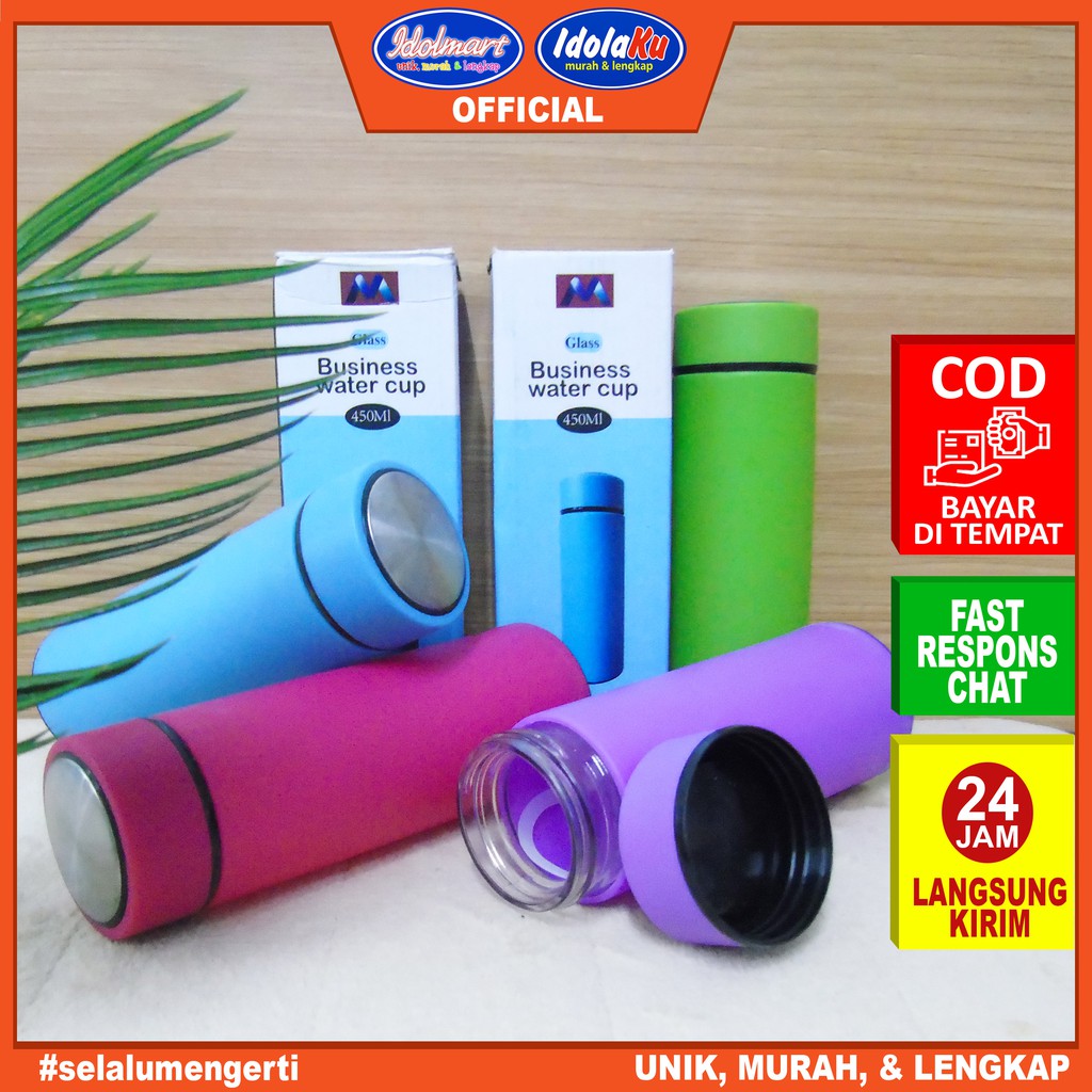 Jual IDOLMART Botol Minum Kaca Polos lucu 450ml/ Beling Cover Plastik ...
